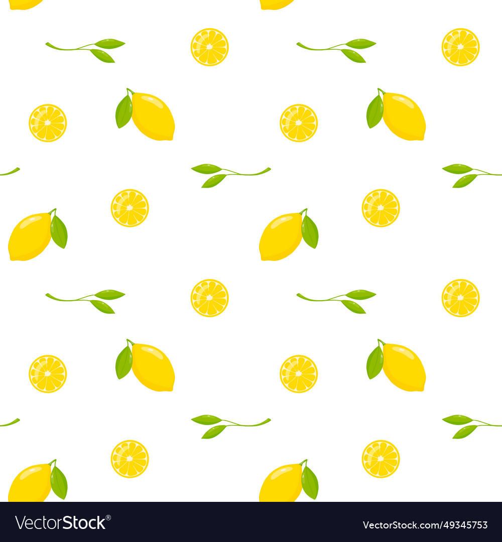 Lemons and leaves seamless pattern background Vector Image