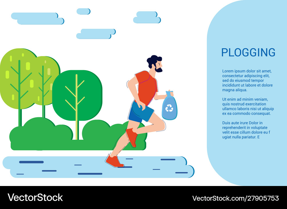 Plogging concept a human silhouette running and Vector Image