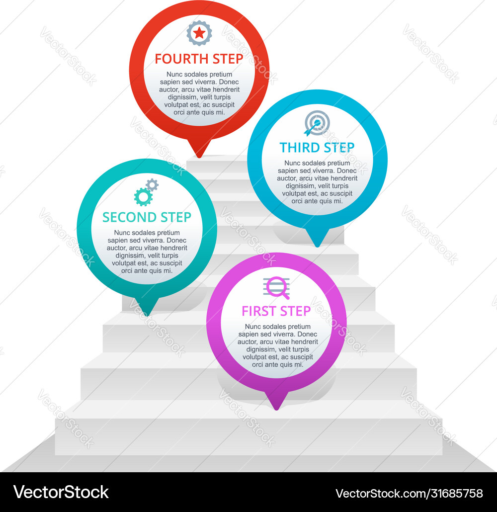4 steps infographic - pins on stairs Royalty Free Vector