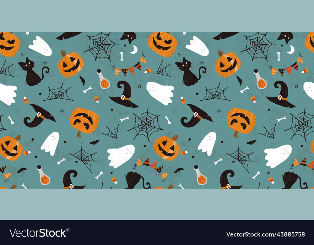 Fun hand drawn halloween seamless pattern Vector Image
