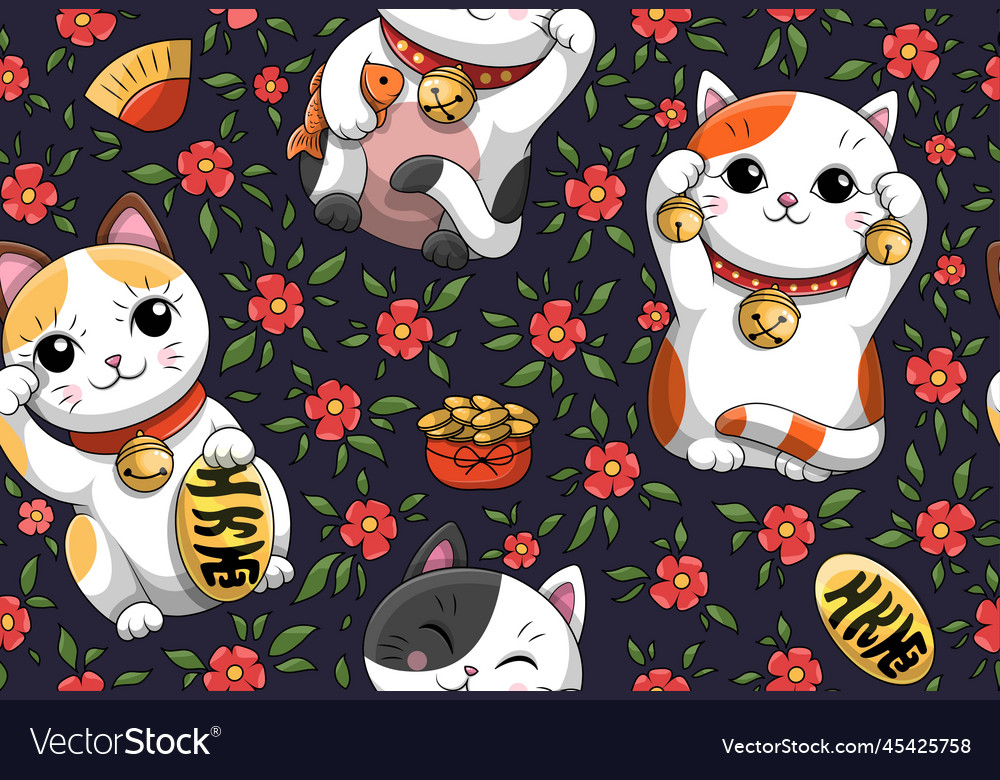 Maneki neko seamless pattern Royalty Free Vector Image