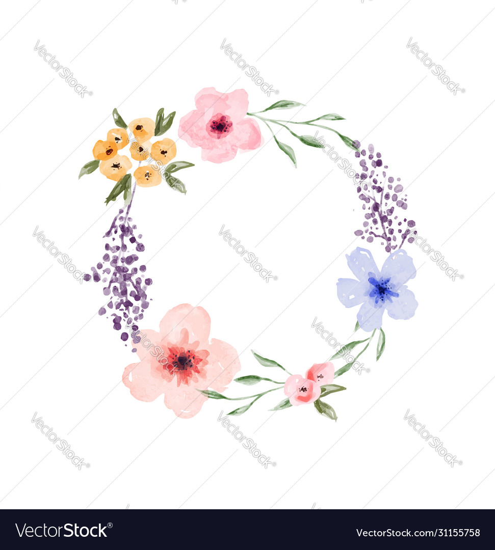 Spring watercolor flower circle wreath frame Vector Image
