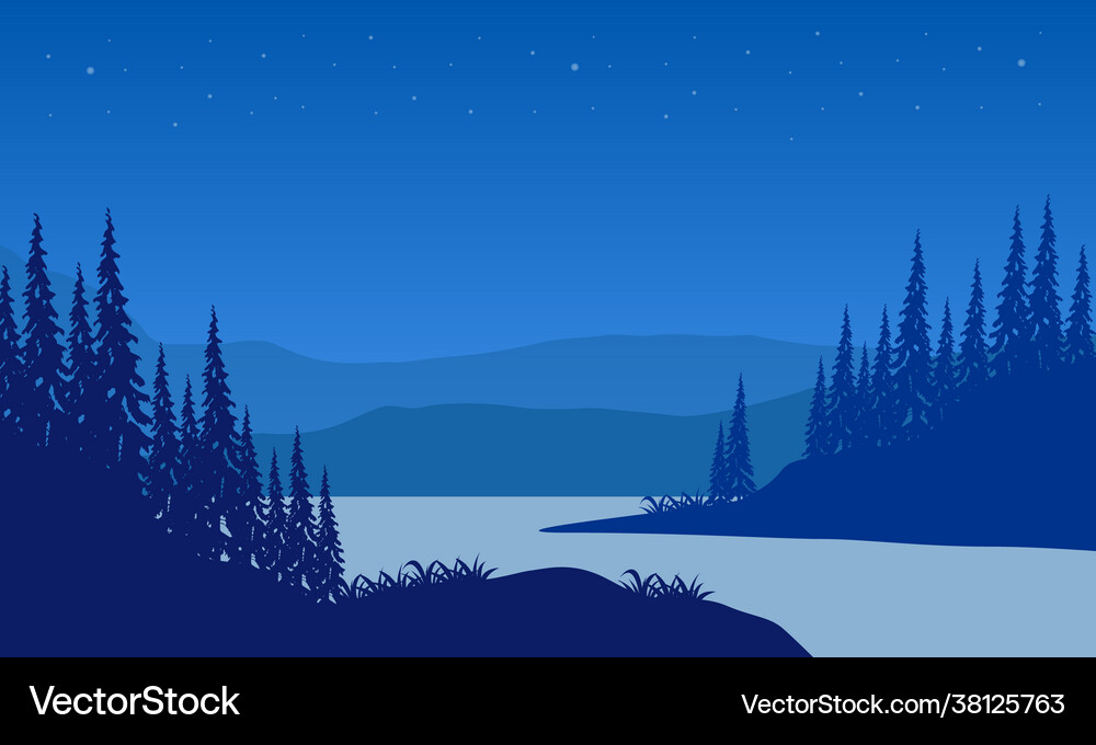 Beautiful mountain view from riverbank Royalty Free Vector