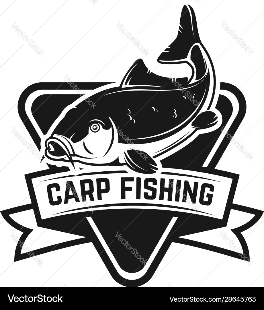Carp fishing emblem template with fish Royalty Free Vector