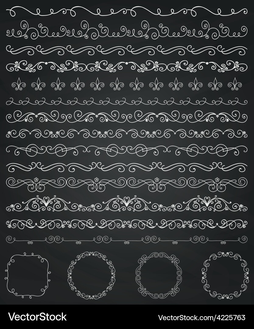 Chalk drawing borders and frames dividers swirls Vector Image