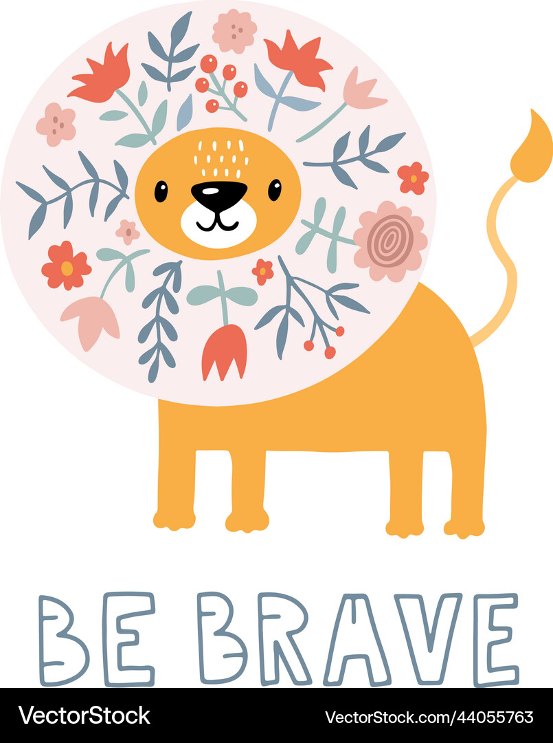 Cute lion with floral modern Royalty Free Vector Image
