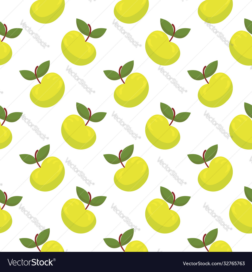 Green Apple Seamless Pattern On White Background Vector Image