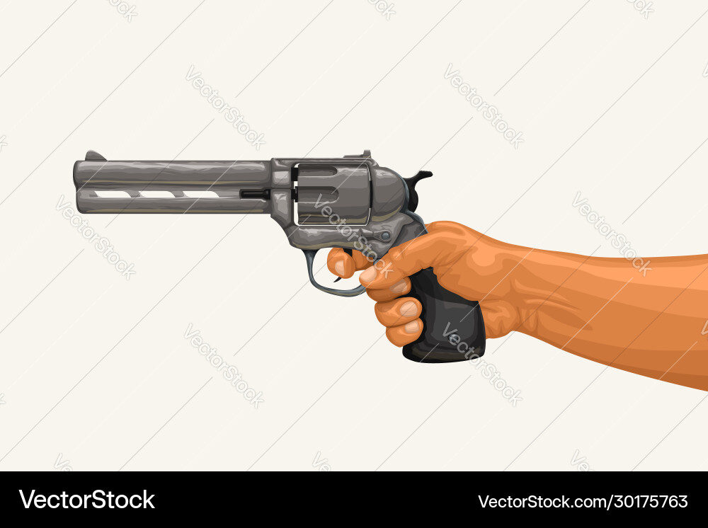 Hand holding revolver on white Royalty Free Vector Image