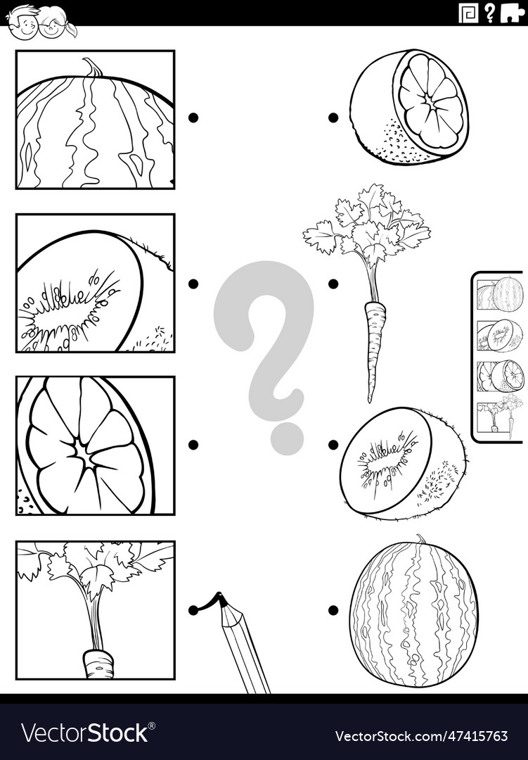 Match fruit and vegetables clippings game Vector Image