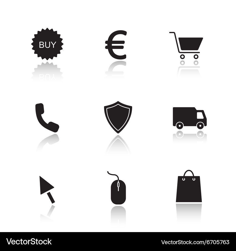 Online marketing drop shadow icons set Royalty Free Vector