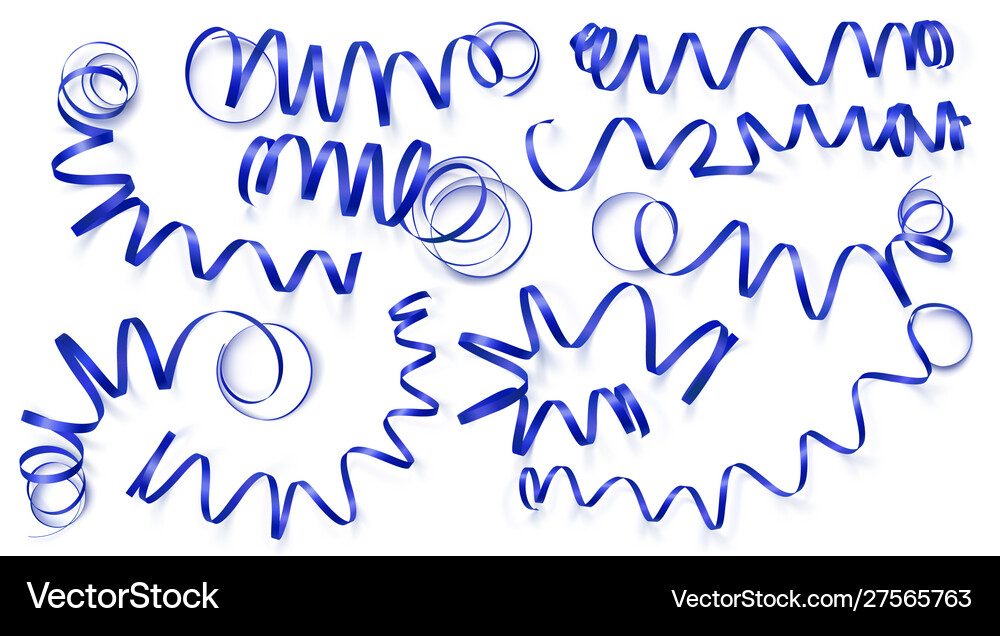 Set realistic dark blue ribbons on white Vector Image