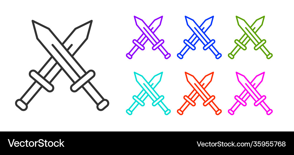 Black line crossed medieval sword icon isolated Vector Image