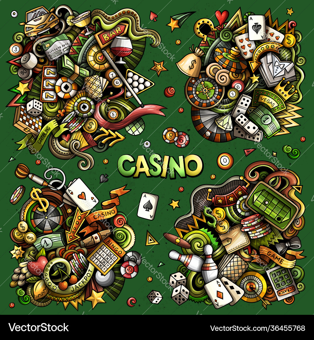 Casino cartoon doodle designs set Royalty Free Vector Image