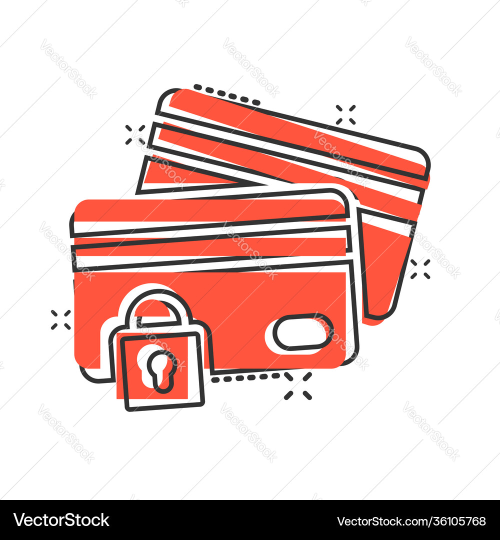 Credit card protection icon in comic style safe Vector Image