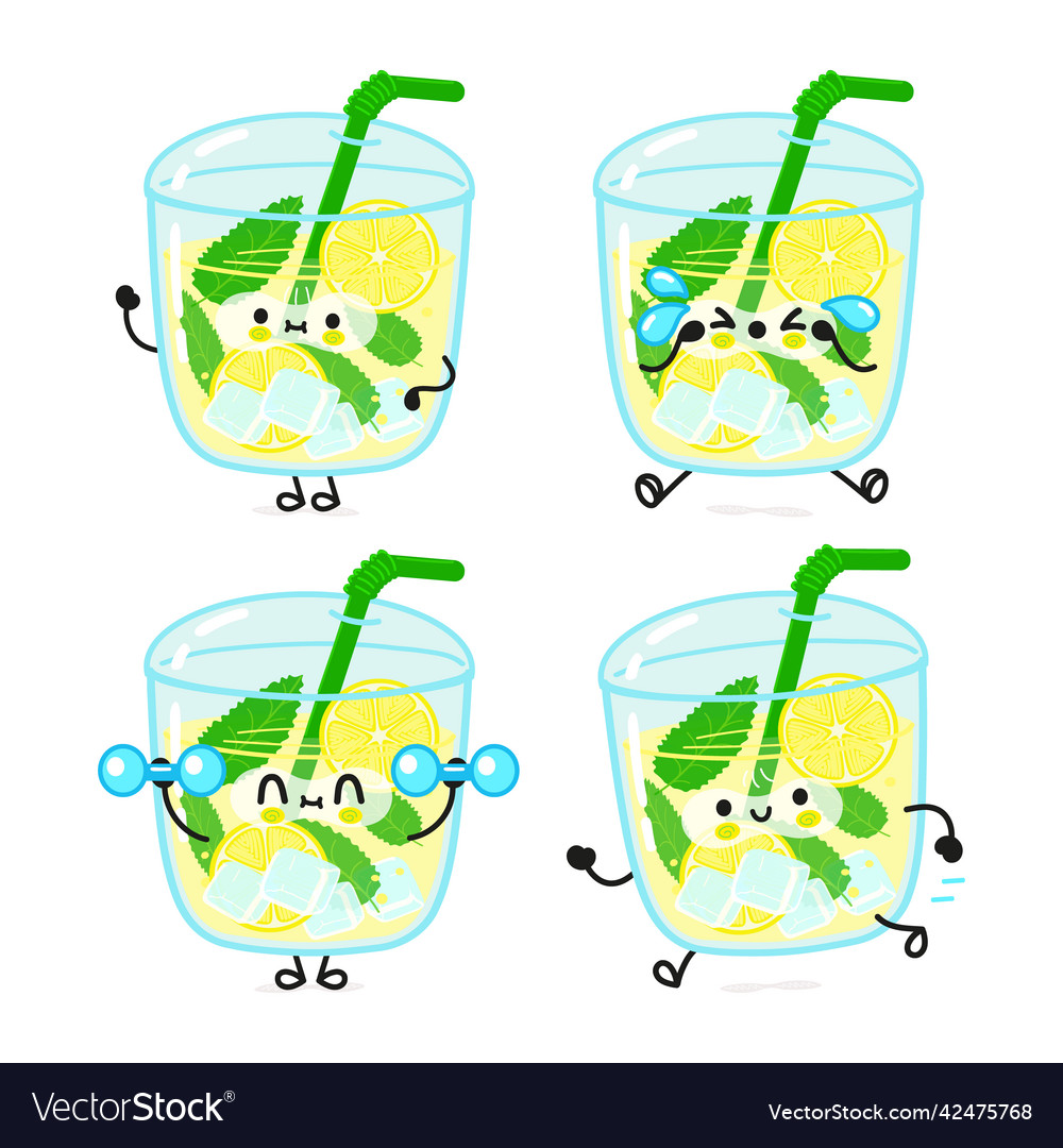 Funny cute happy lemonade characters bundle set Vector Image