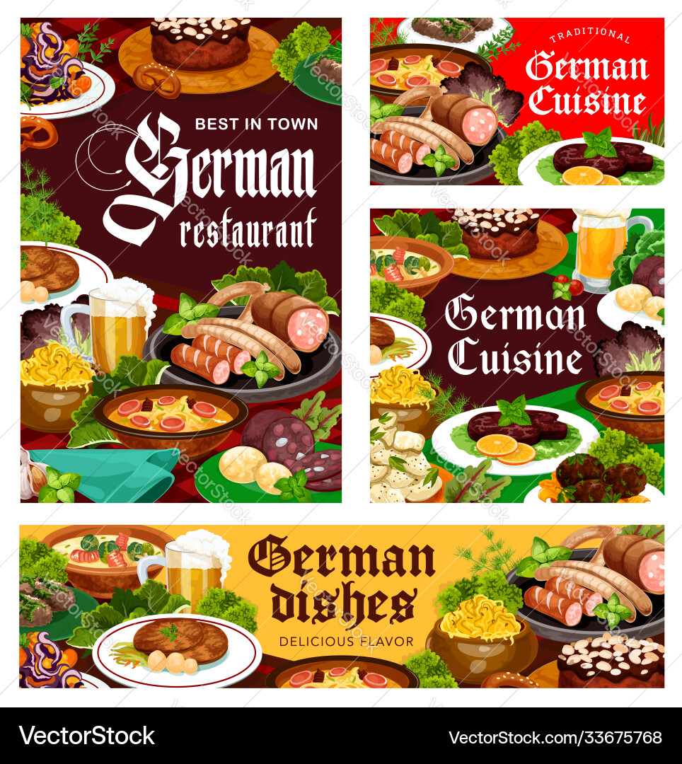 German cuisine restaurant meals banners Royalty Free Vector