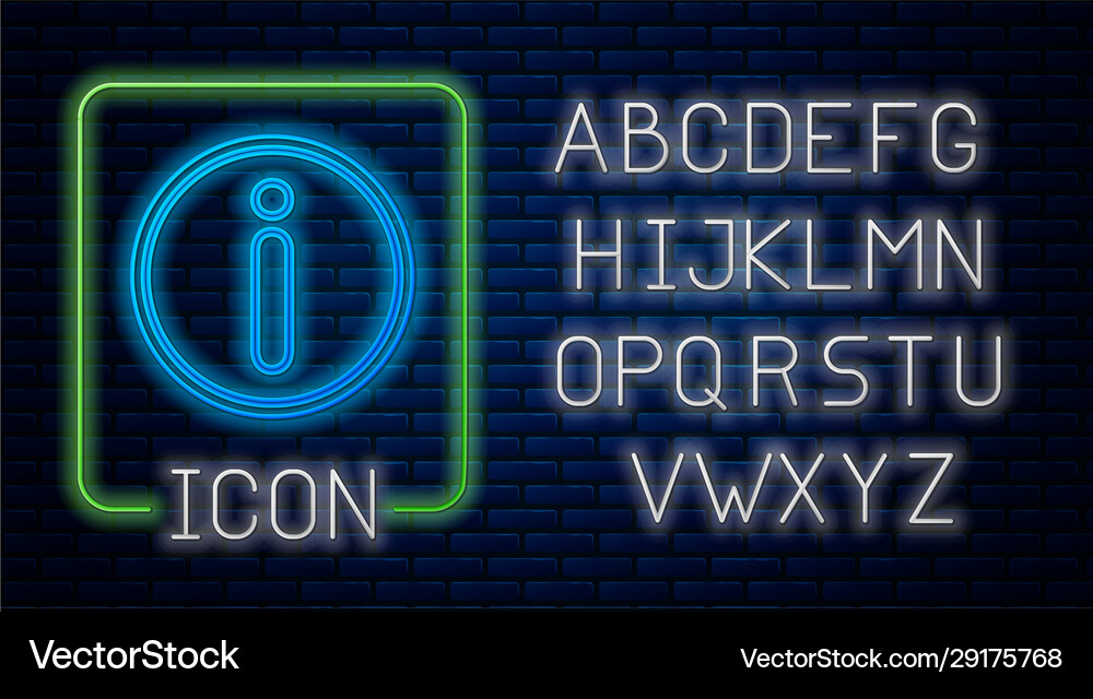 Glowing neon information icon isolated on brick Vector Image