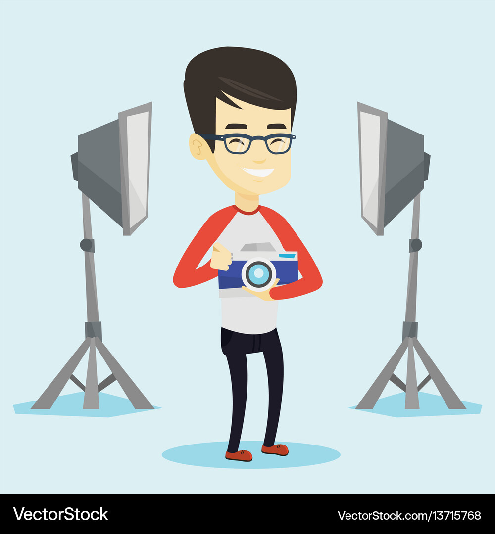 Photographer with camera in photo studio Vector Image