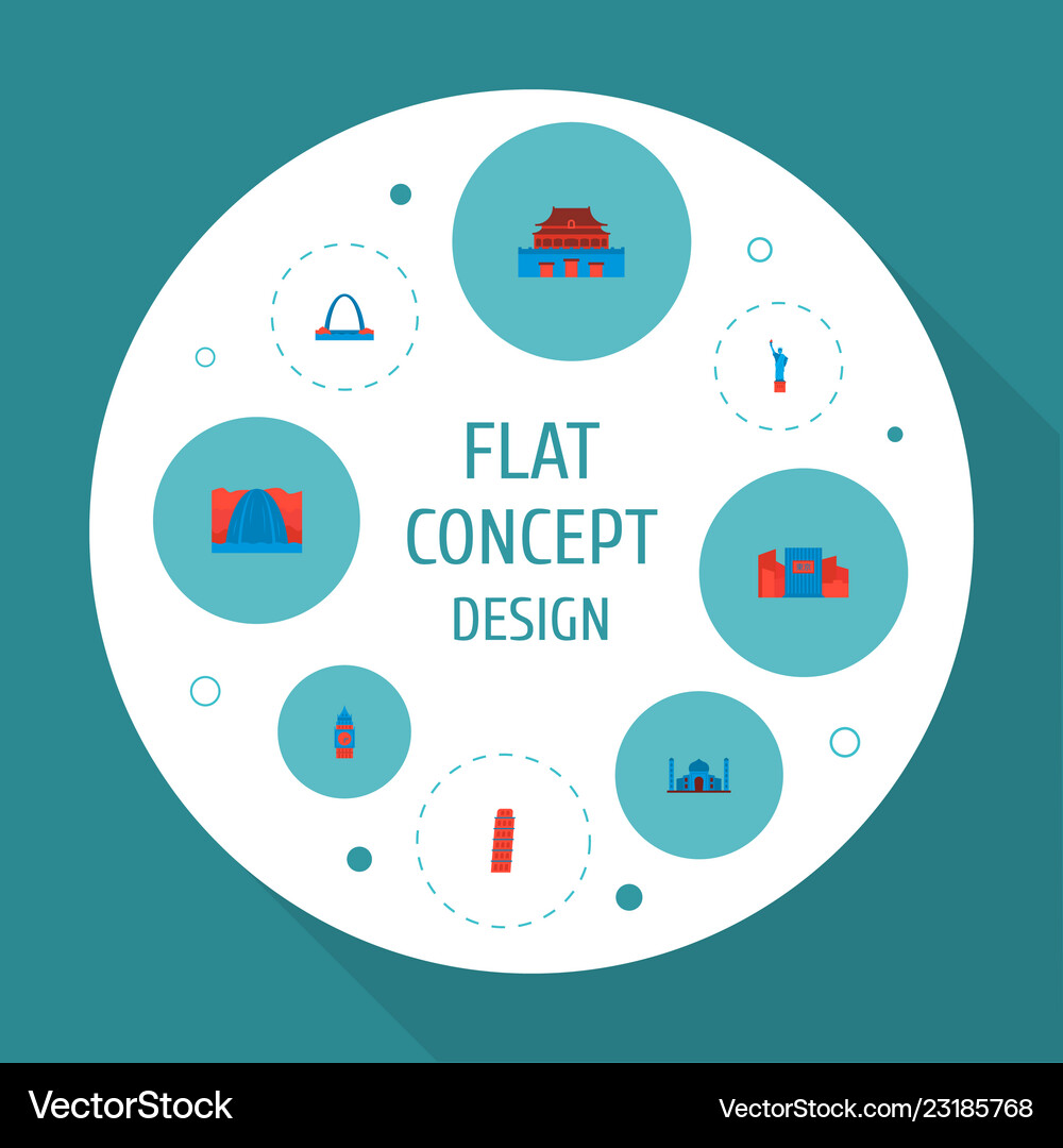 Set monument icons flat style symbols Royalty Free Vector