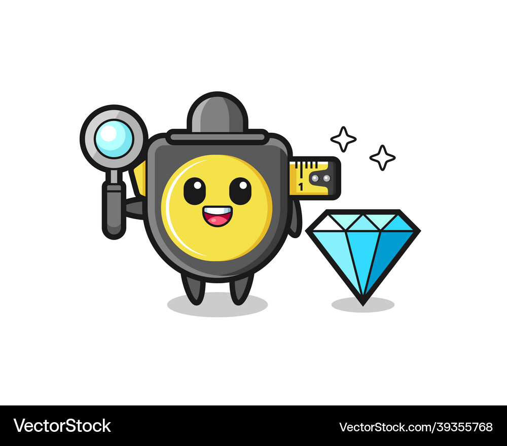 Tape measure character with a diamond Royalty Free Vector