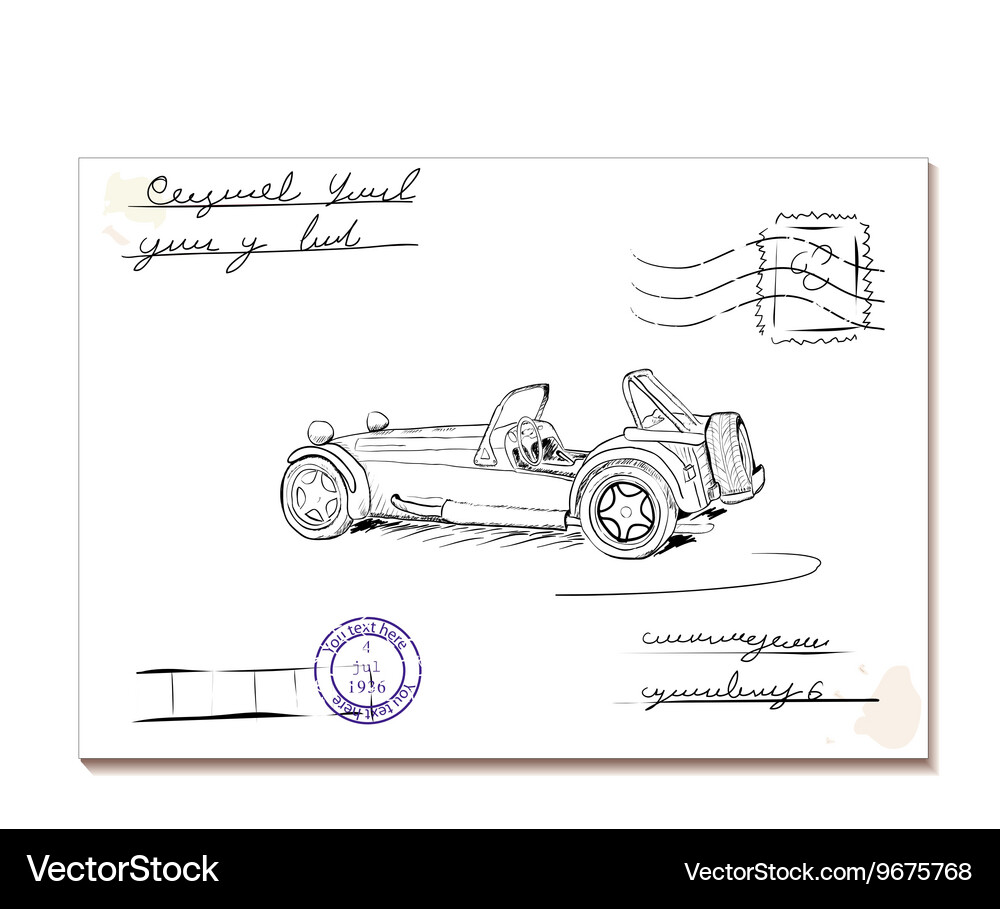 Vintage letter with old car2 Royalty Free Vector Image