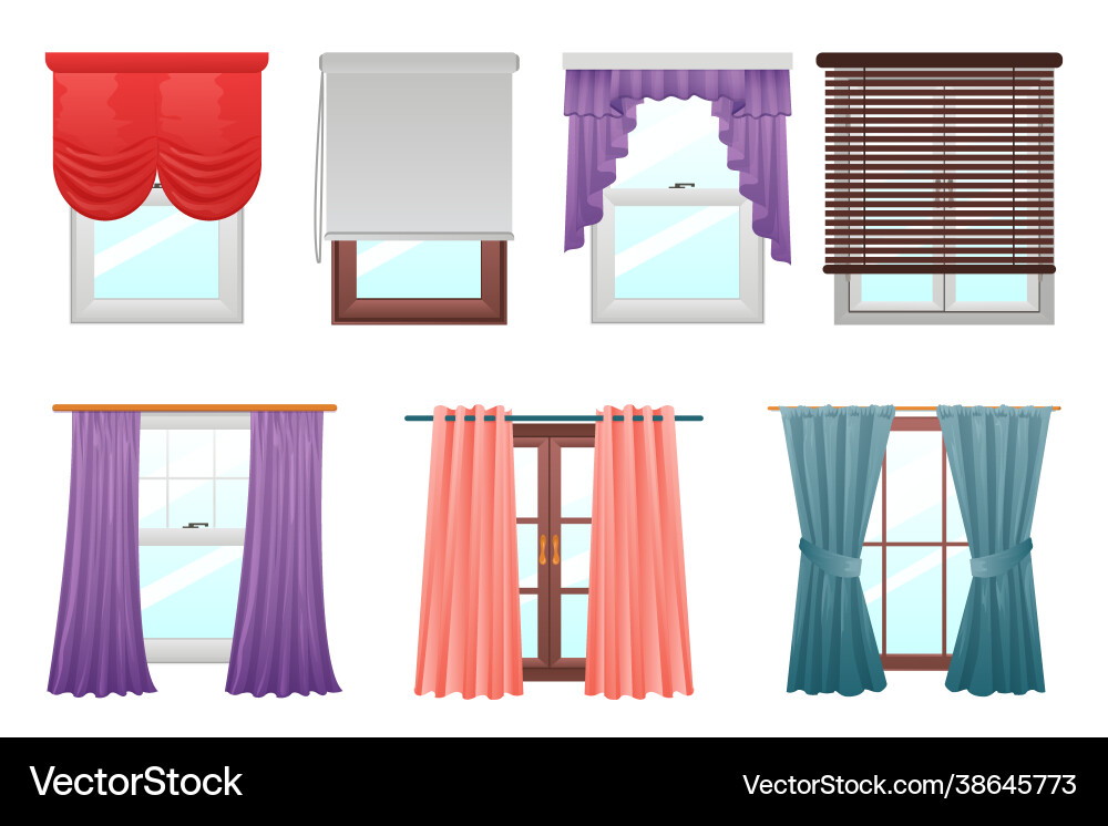 Curtains on windows cartoon interior decoration Vector Image
