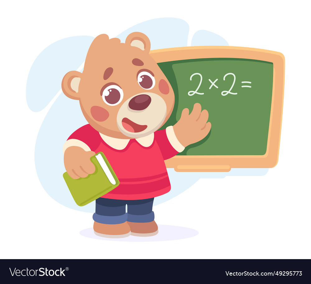 Cute bear character do math sum and chalkboard Vector Image
