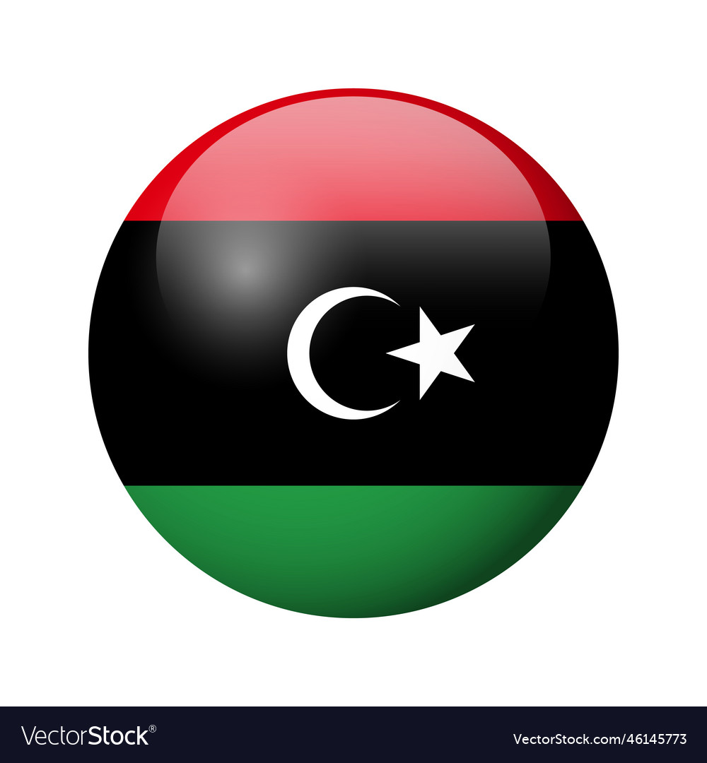 Glossy circle badge flag of libya Royalty Free Vector Image