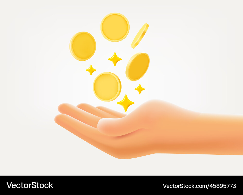 Human hand catching money 3d isolated on white Vector Image