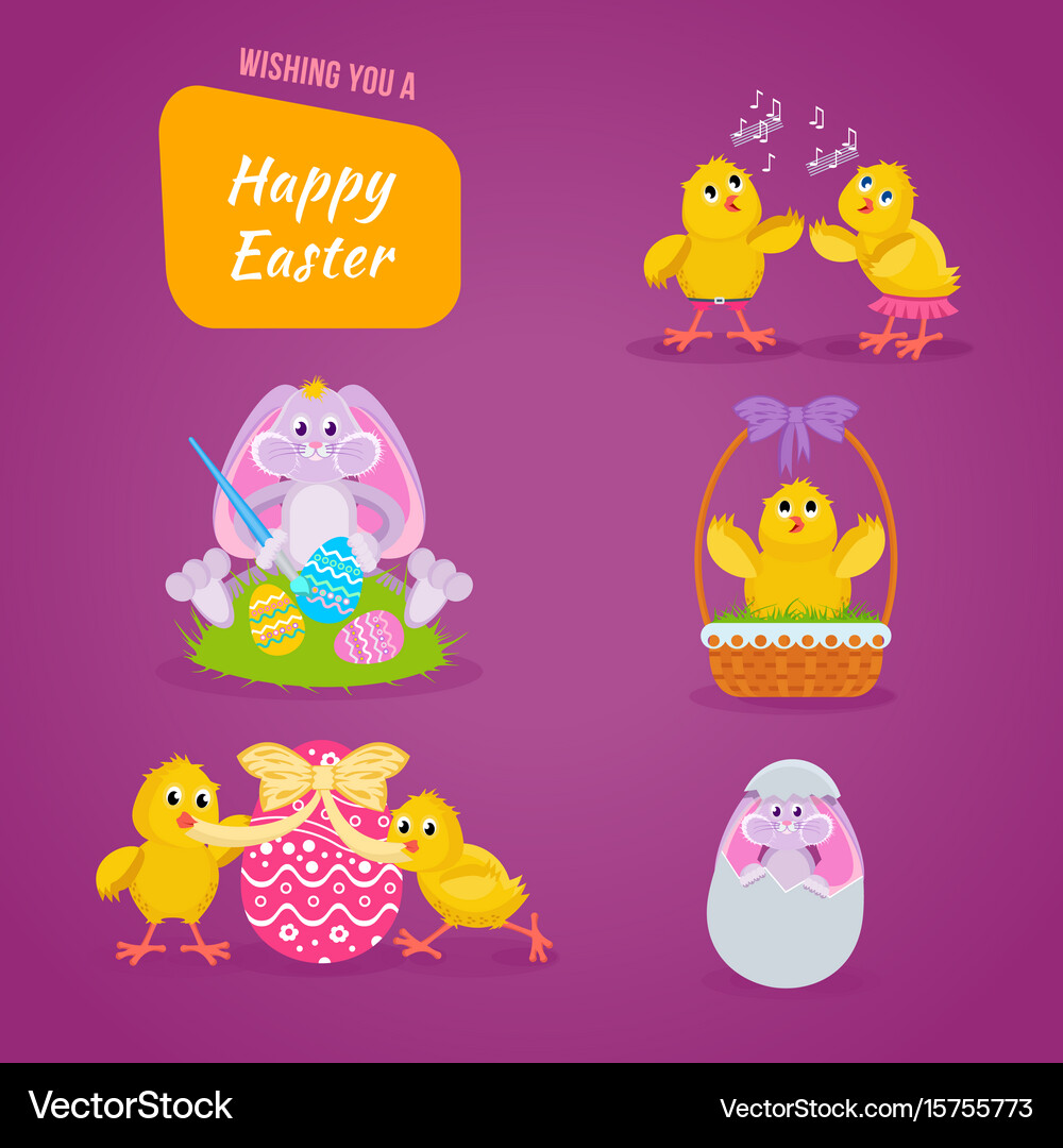 Lovely chickens have fun celebrate in easter Vector Image