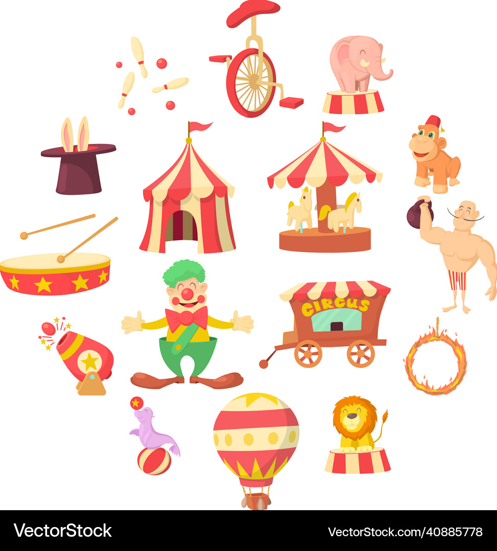 Circus icons set cartoon style Royalty Free Vector Image