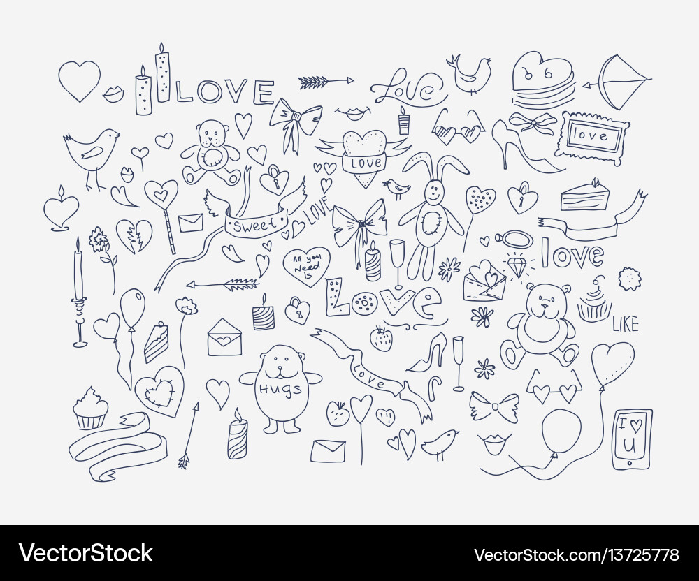 Hand drawn love doodle icons Royalty Free Vector Image