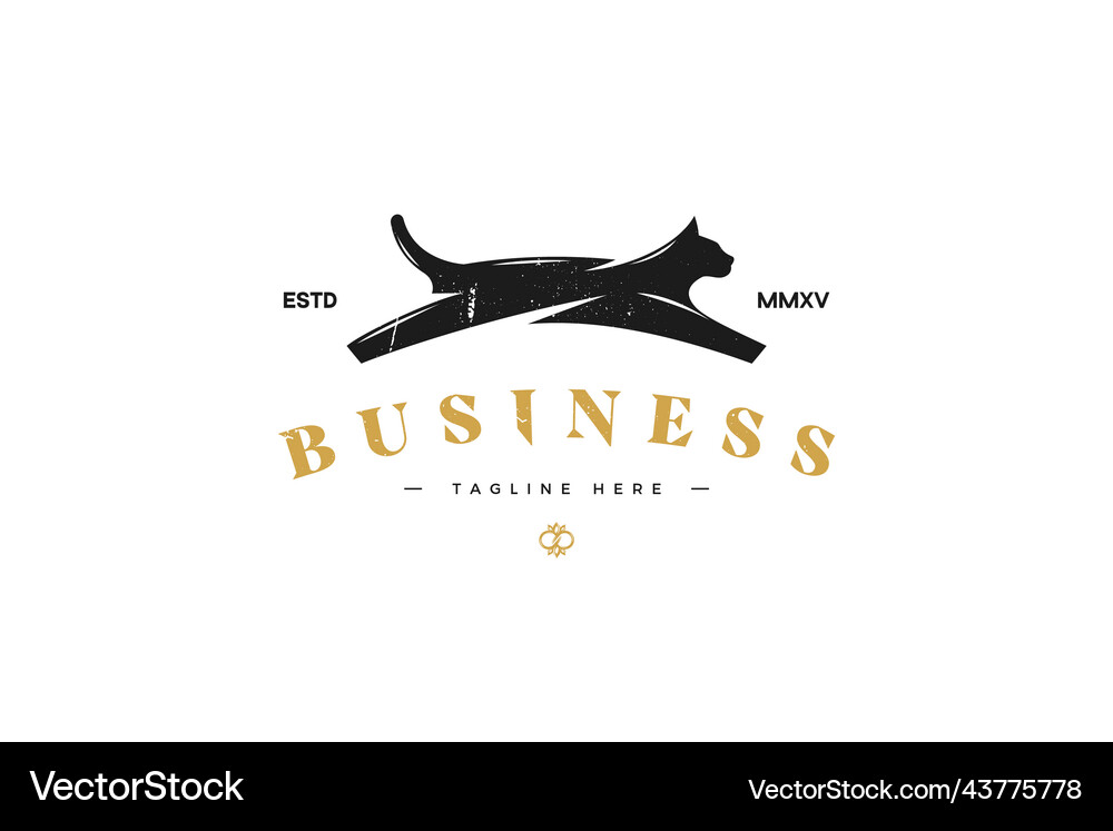 Jumping cat logo in black and orange Royalty Free Vector
