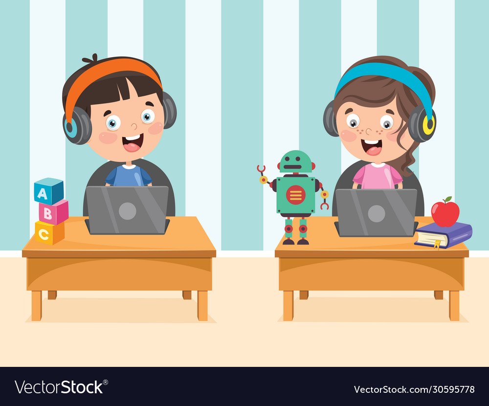 Kid using technology Royalty Free Vector Image