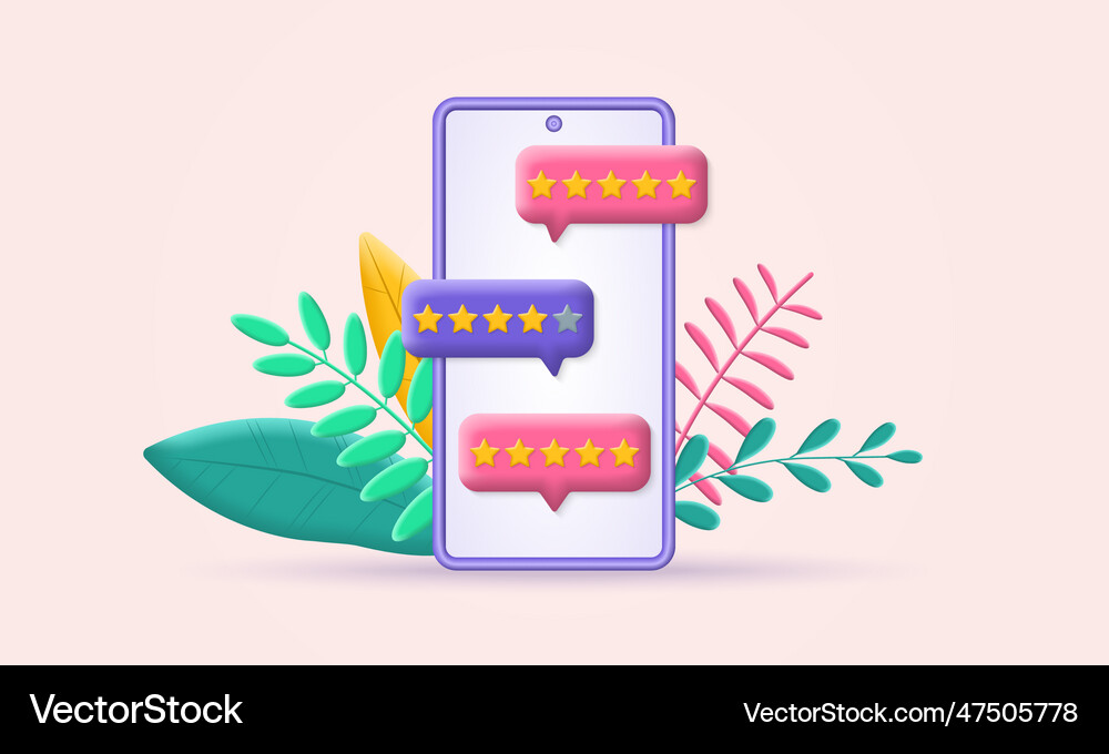 Review feedback on the phone screen 3d smartphon Vector Image