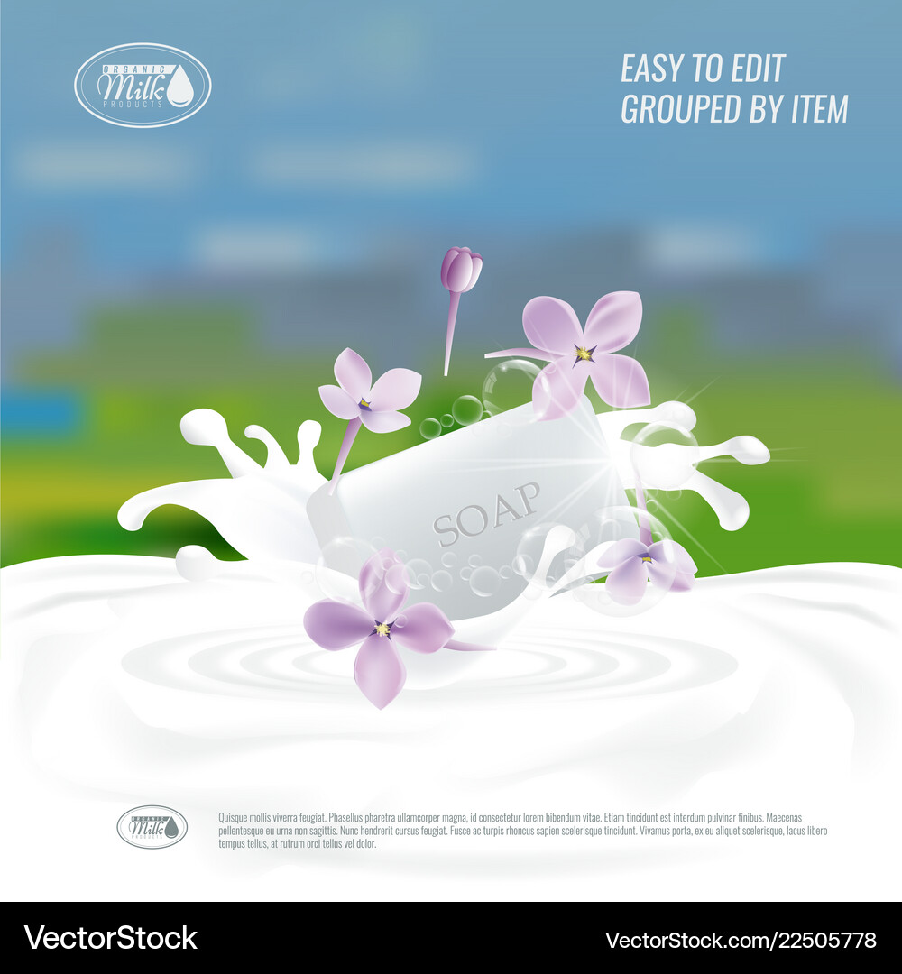Soap with milk splash natural handmade Royalty Free Vector