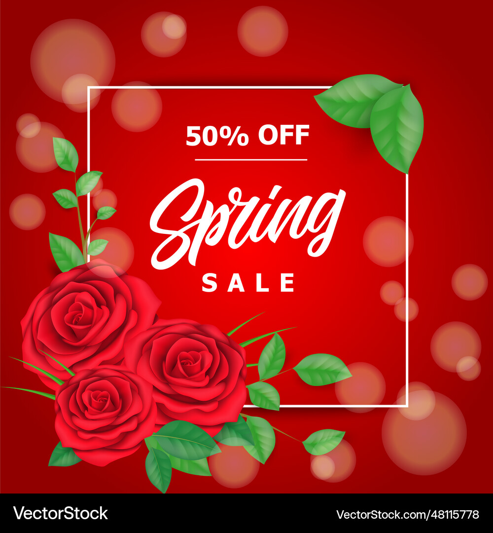 Spring sale lettering in frame roses Royalty Free Vector