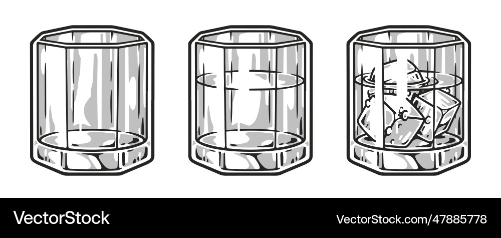 Whiskey glasses monochrome set sticker Royalty Free Vector