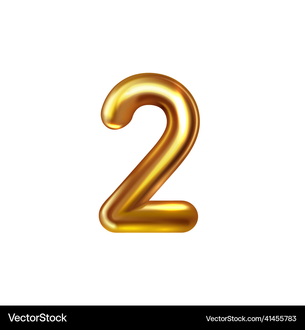 3d golden embossed number two on white background Vector Image