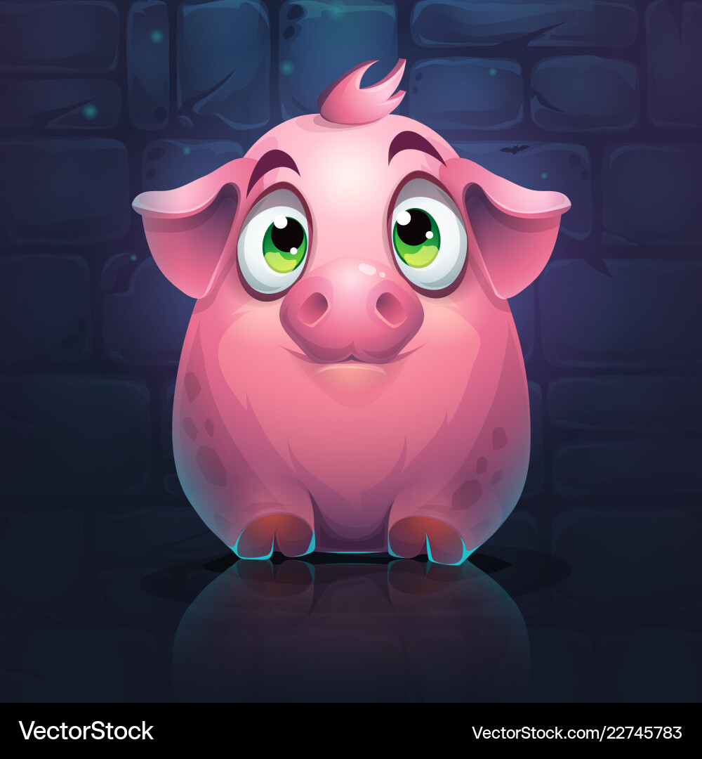 Cartoon big pig on a brick wall background Vector Image