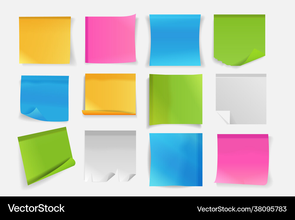Color sticky note paper sheet with curled corner Vector Image
