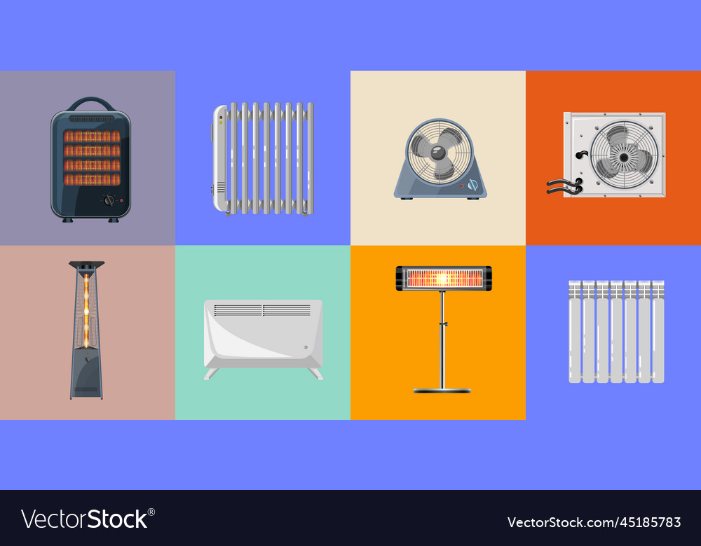 Flat heaters set Royalty Free Vector Image - VectorStock