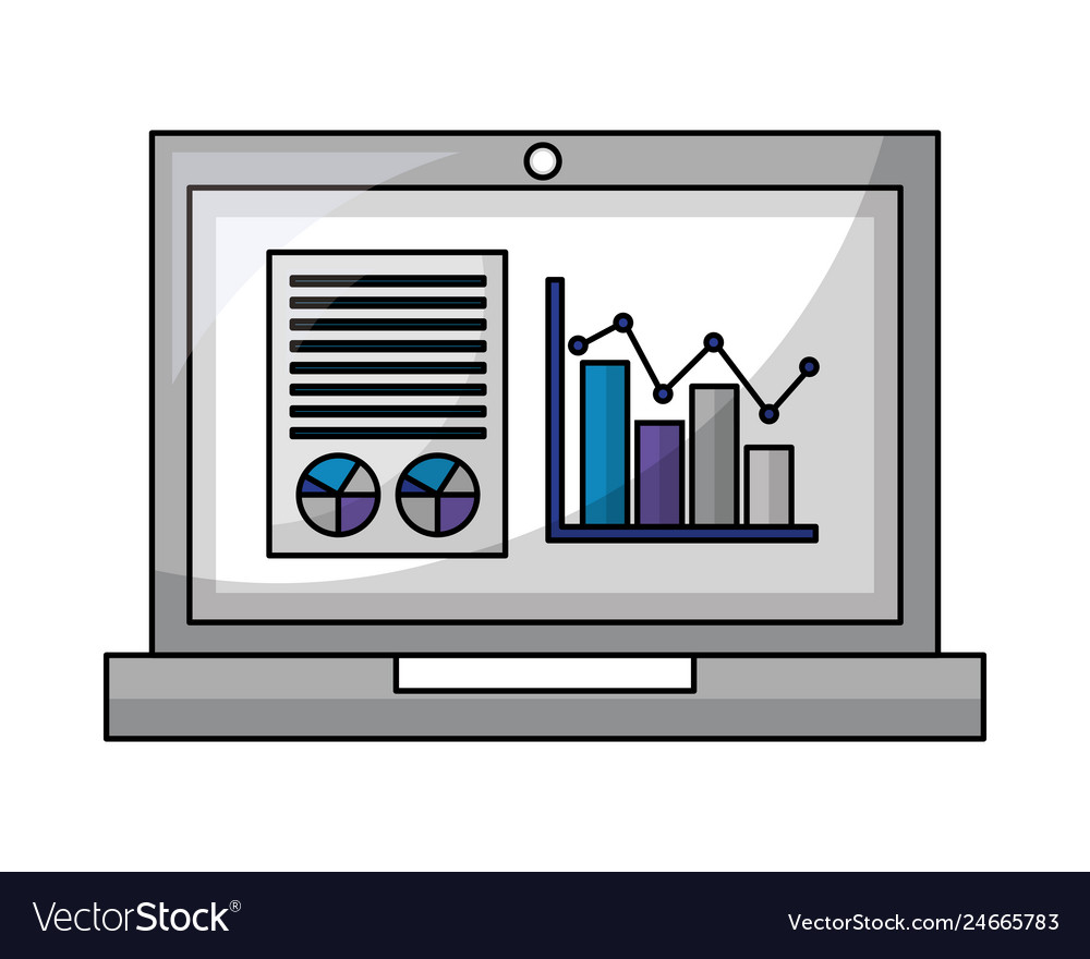 Laptop Computer With Statistics Graphics Isometric