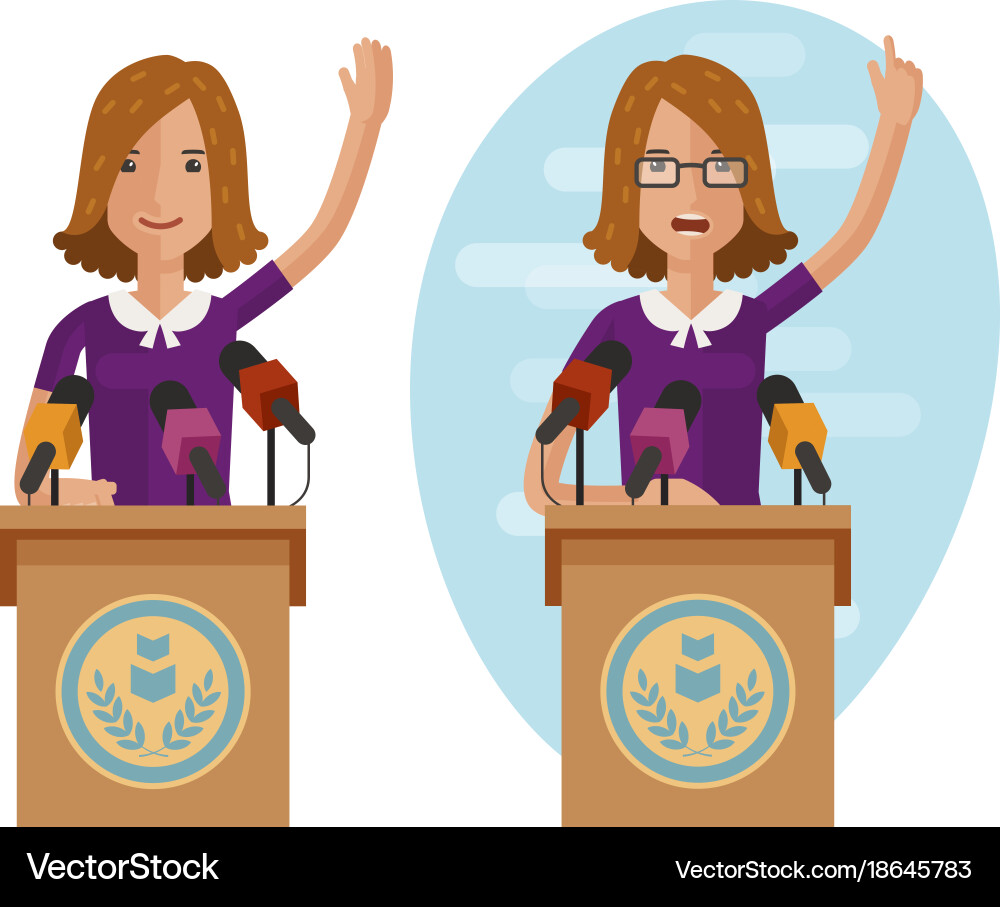 Orator speaks from rostrum publicly speech Vector Image
