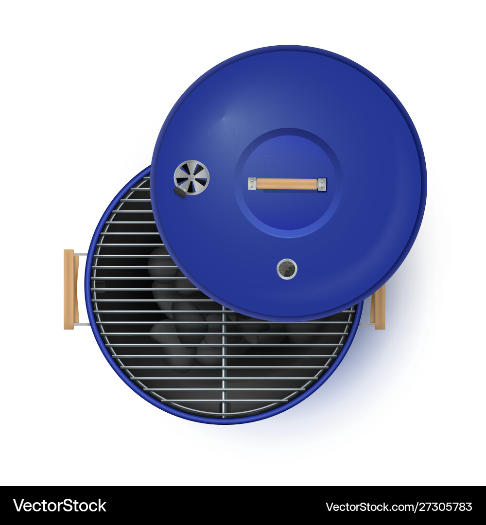 Round blue open barbecue grill top view realistic Vector Image