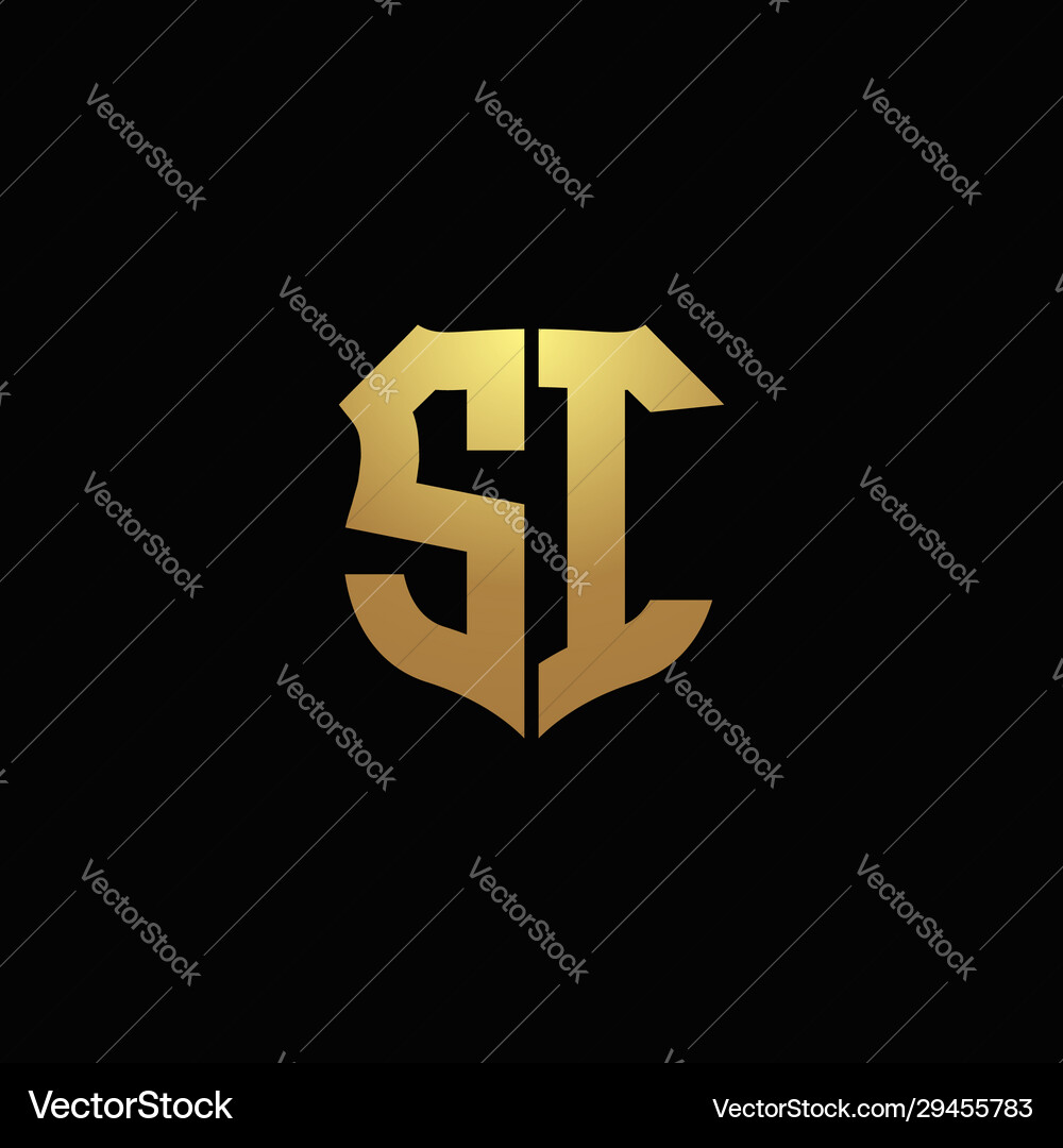 Si logo monogram with gold colors and shield Vector Image