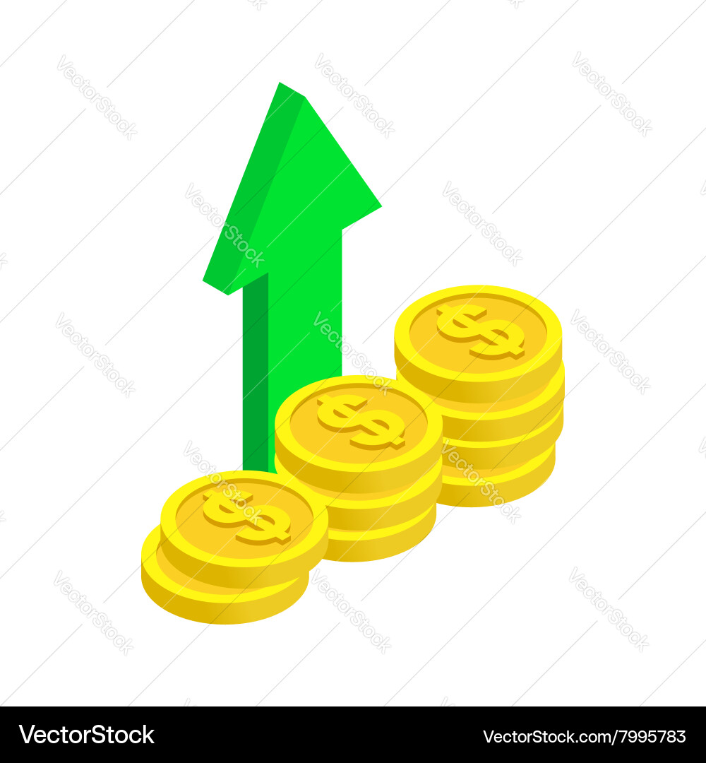 Stack of coin with green arrow icon Royalty Free Vector
