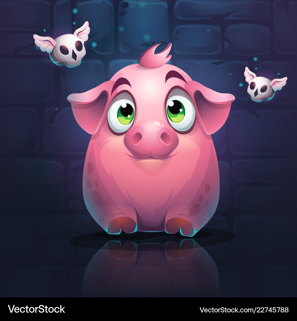 Cartoon big pig on a brick wall background Vector Image