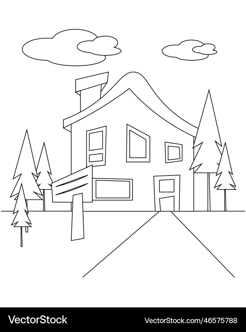 Easy simple house coloring page modern art Vector Image