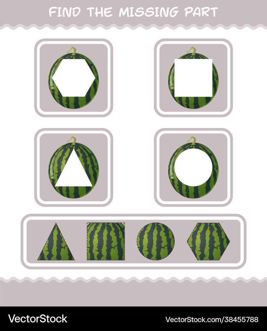 Find missing parts cartoon watermelon Royalty Free Vector